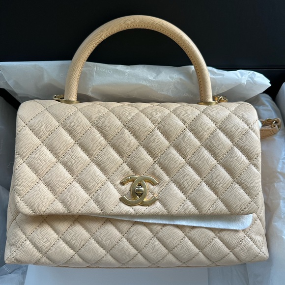 CHANEL | Bags | Chanel Small Top Handle Bag Beige | Poshmark